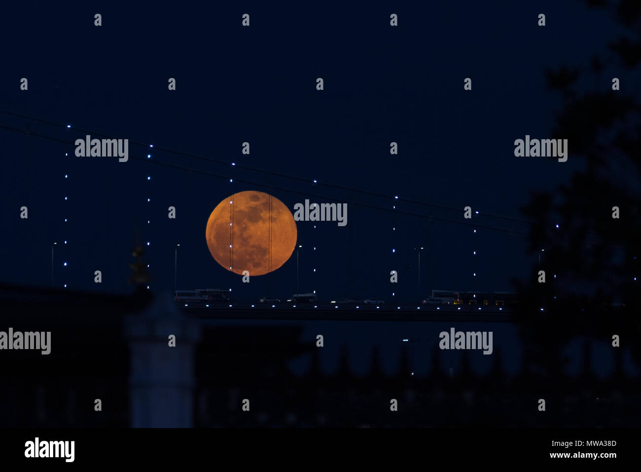 Super Blue Blood Moon Behind Bosphorus Bridge in Istanbul City, Turkey ...