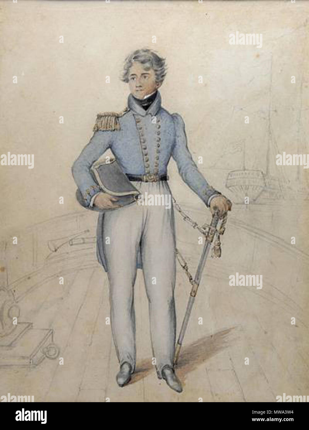 . English: Portrait in pastel and pencil of Lieutenant Cheesman Henry ...