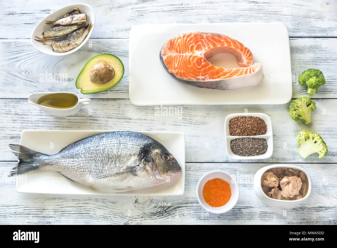 Food with Omega-3 fats Stock Photo - Alamy