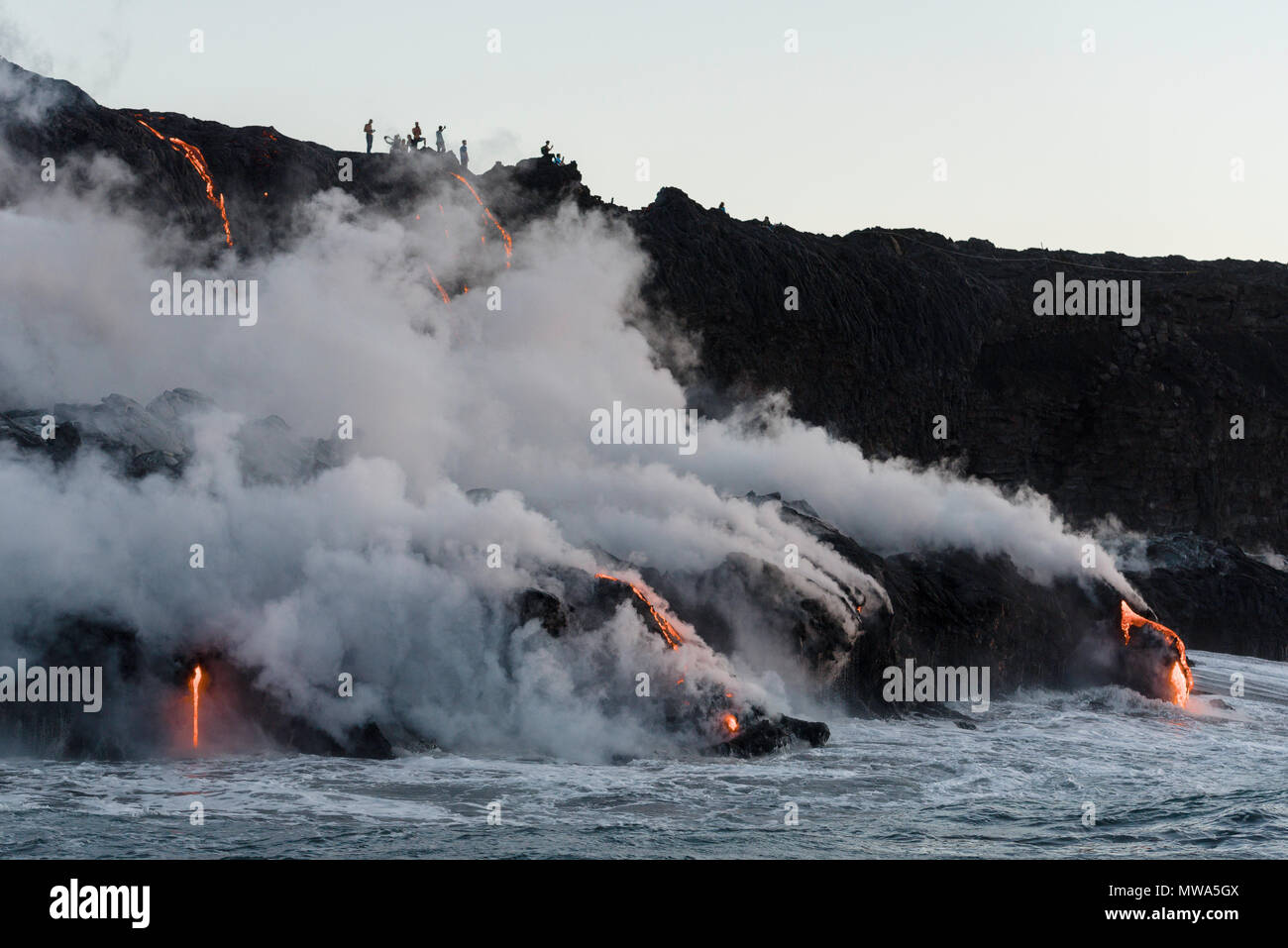 Molten lava from Kilauea volcano eruption flows openly in Volcanoes National Park in Hawaii in ...