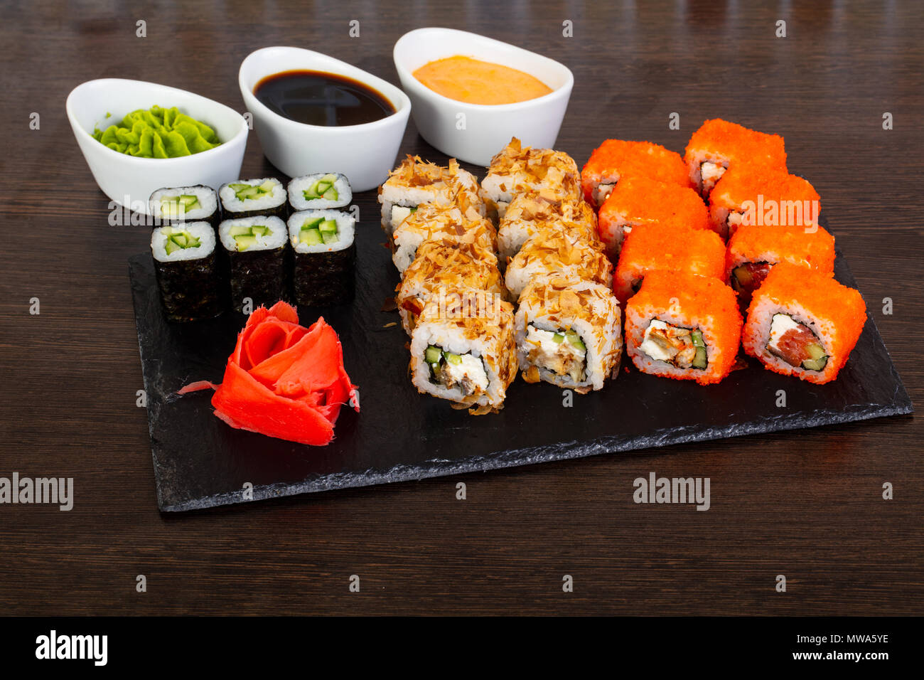 Delicious California set with ginger and wasabi Stock Photo - Alamy