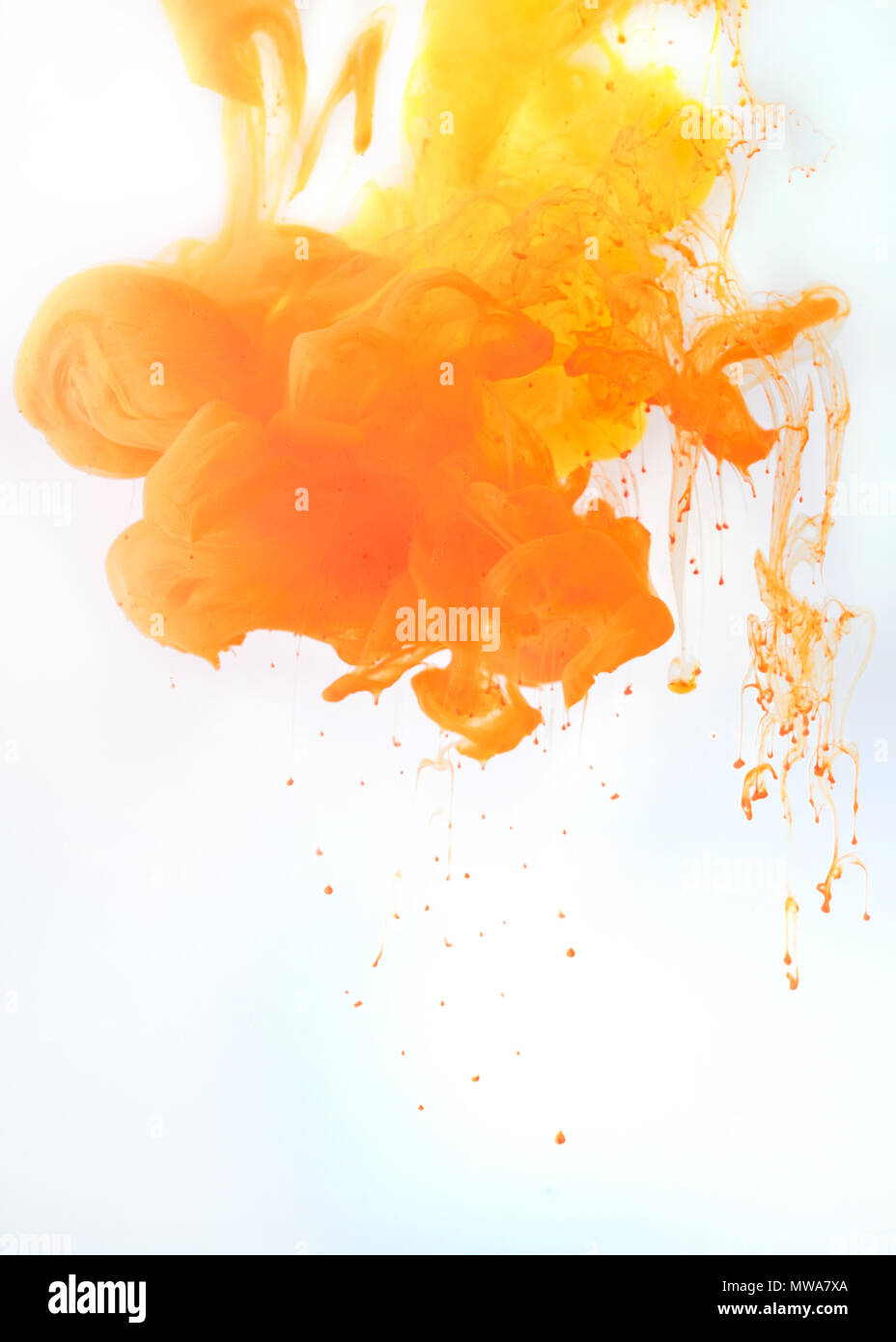 artistic background with flowing orange paint, isolated on white Stock ...
