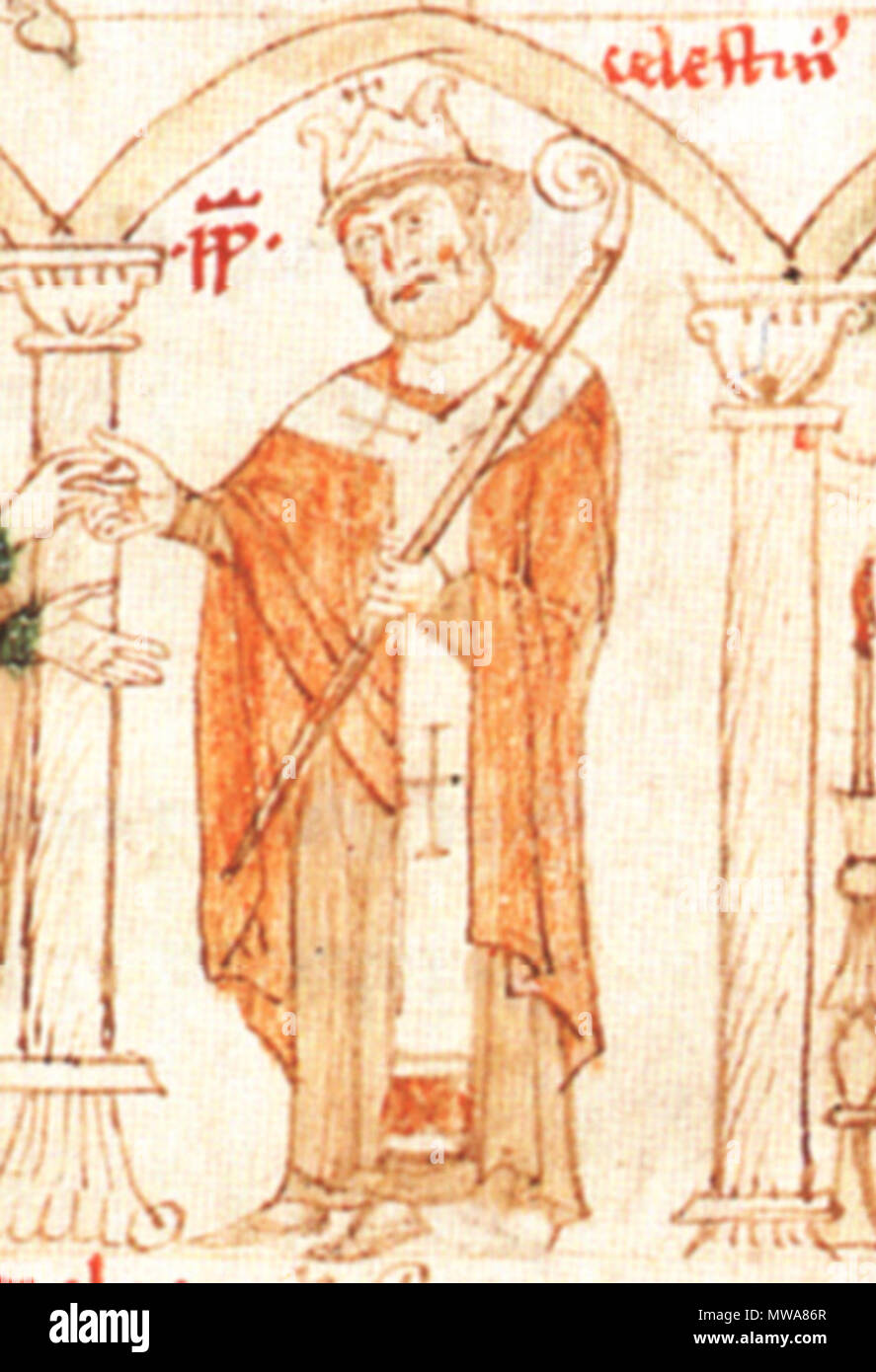 . English: Image of pope Celestine III . 1196. Petrus of Ebulo 137 ...