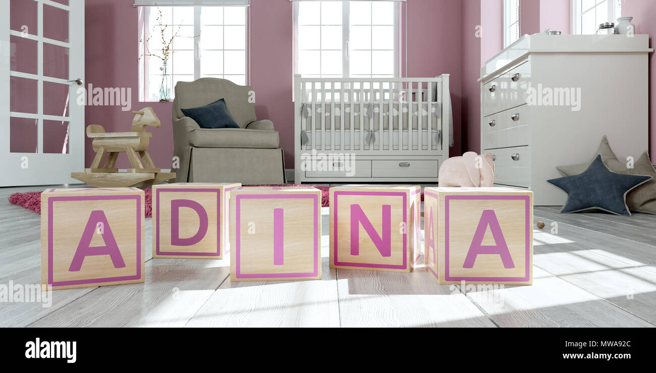 The name Adina written with wooden toy cubes in children's room Stock ...