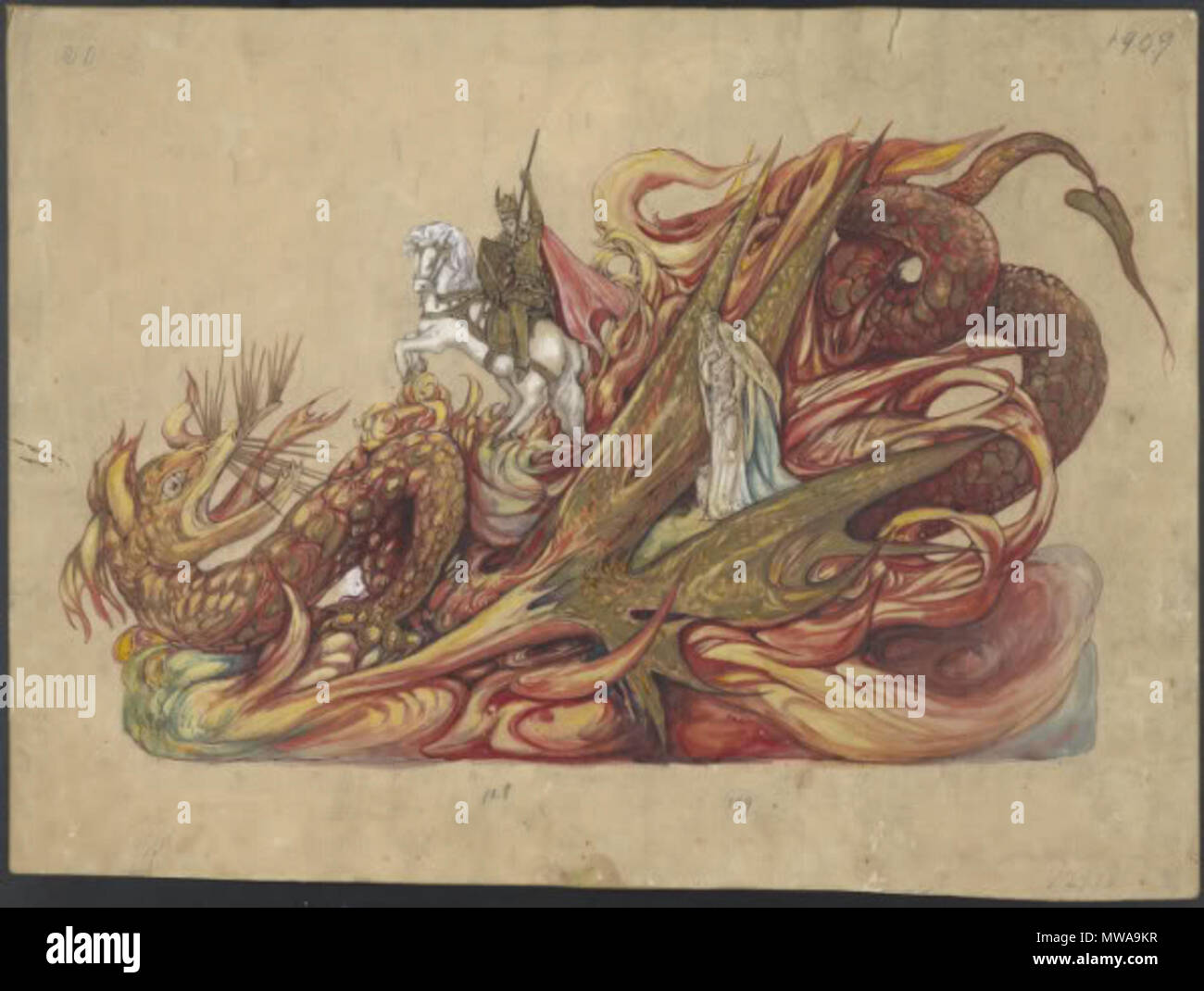 . 'St. George and the Dragon', float design for 1909 Comus parade, New ...