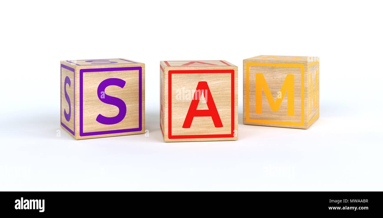 The name sam written with Isolated wooden toy cubes Stock Photo - Alamy