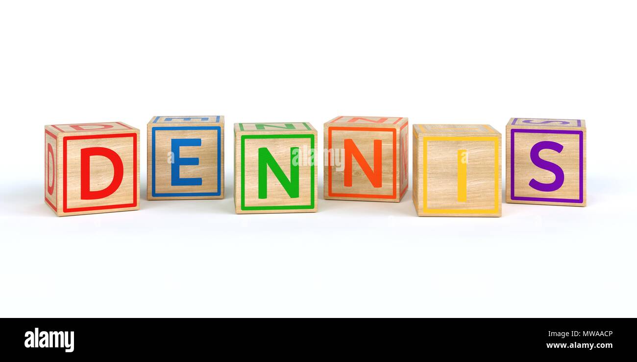 The name dennis written with Isolated wooden toy cubes Stock Photo - Alamy