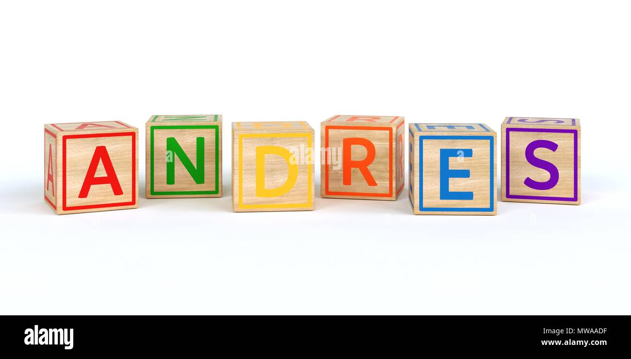 The name andres written with Isolated wooden toy cubes Stock Photo - Alamy