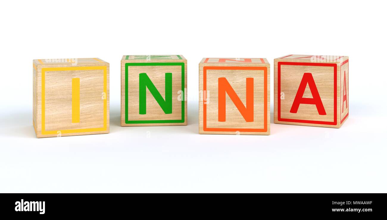 The name inna written with Isolated wooden toy cubes Stock Photo - Alamy