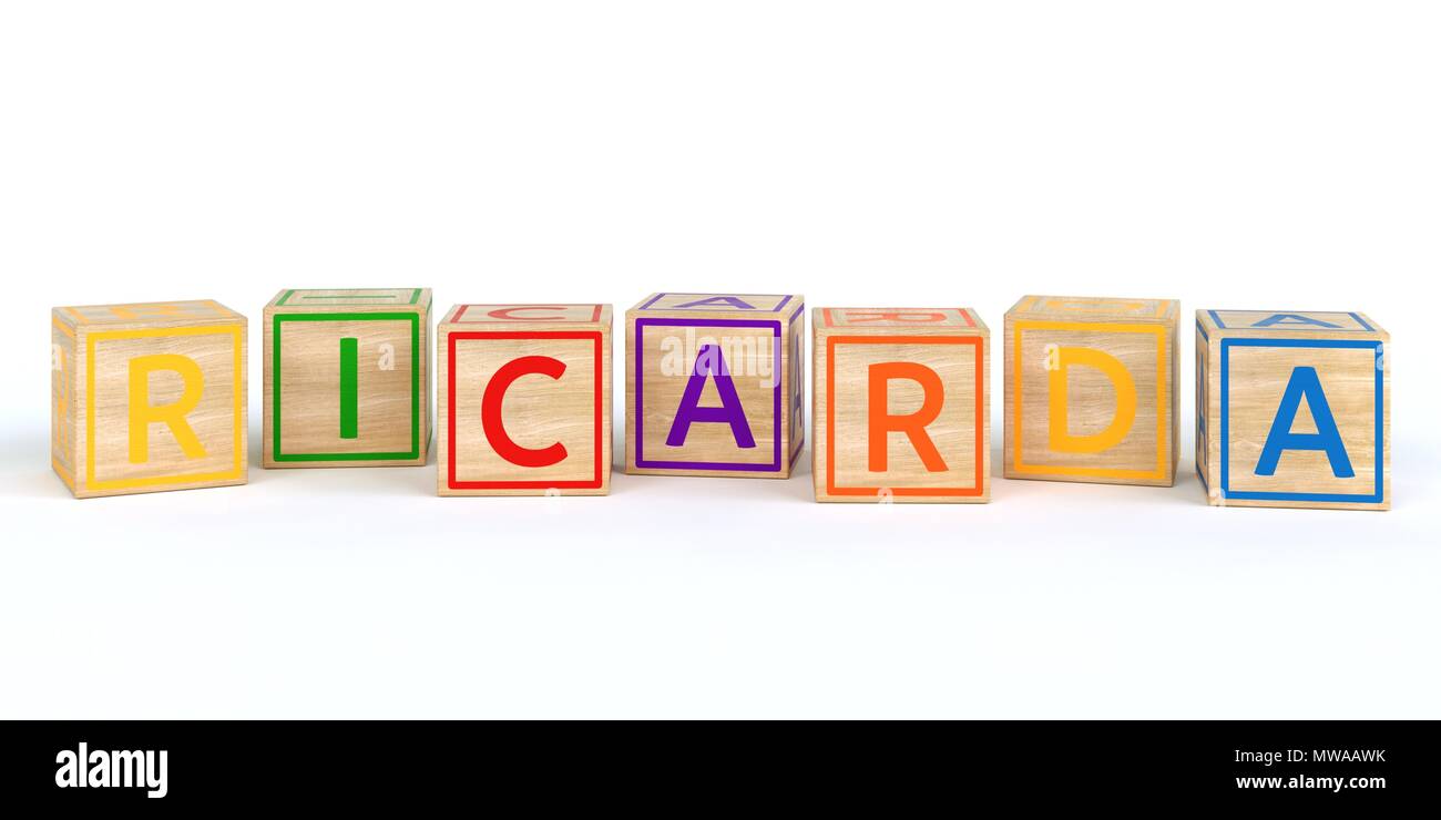 The name ricarda written with Isolated wooden toy cubes Stock Photo - Alamy