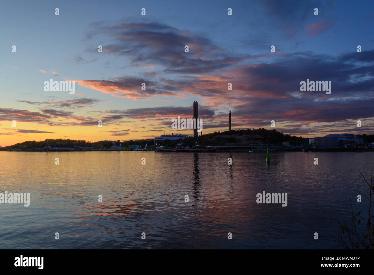 Powerplant as seen from redstone gothenburg with setting sun bringing ...
