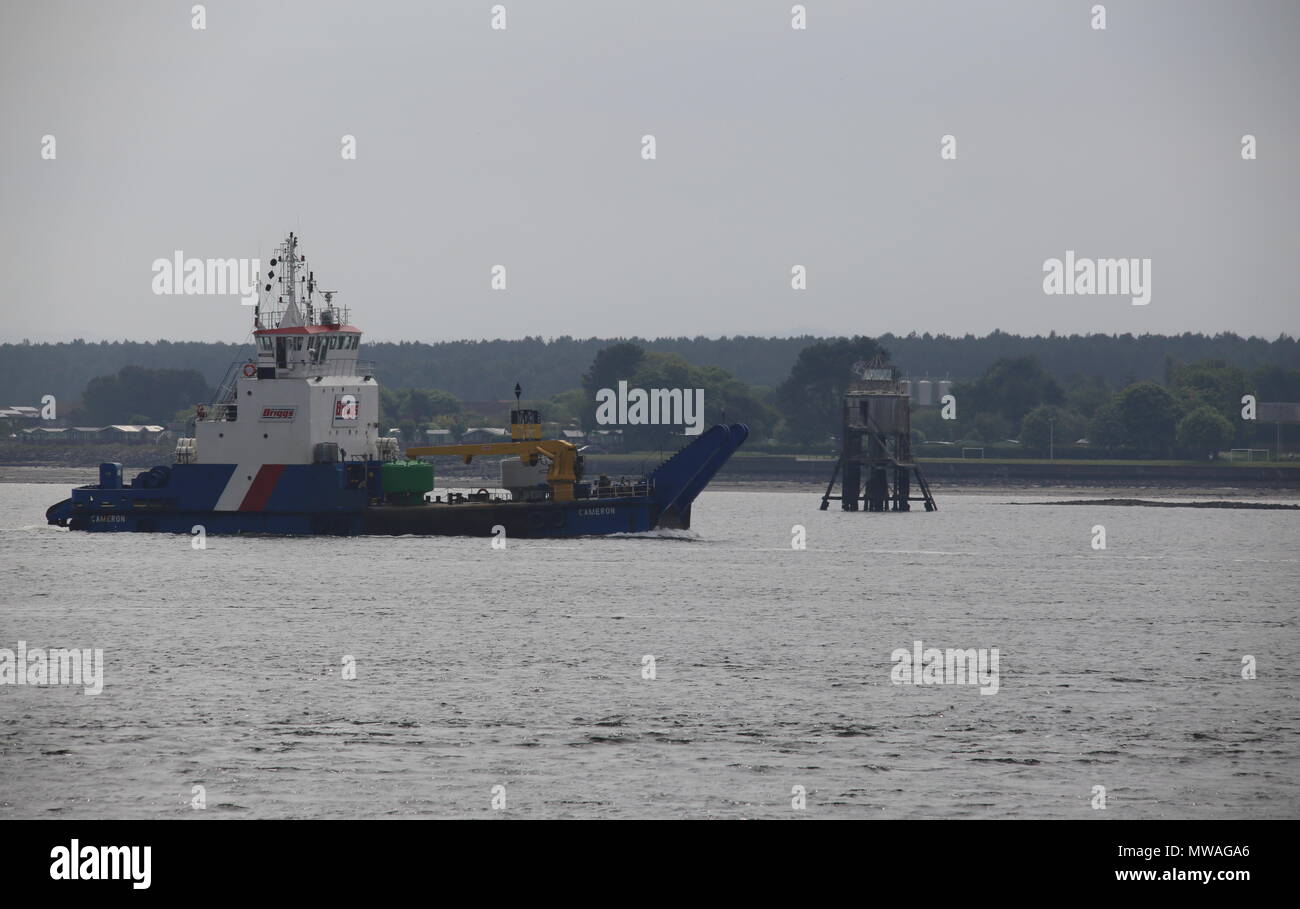 Mooring Vessel Cameron in Tay Estuary passing Newport Fife Scotland May ...