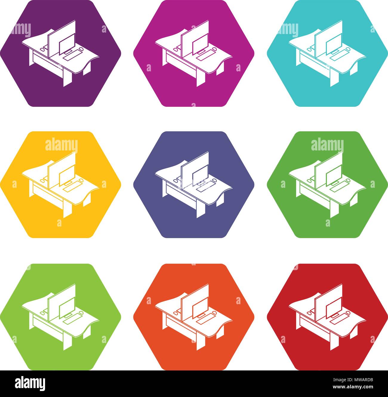 Double office table icons set 9 vector Stock Vector Image & Art - Alamy