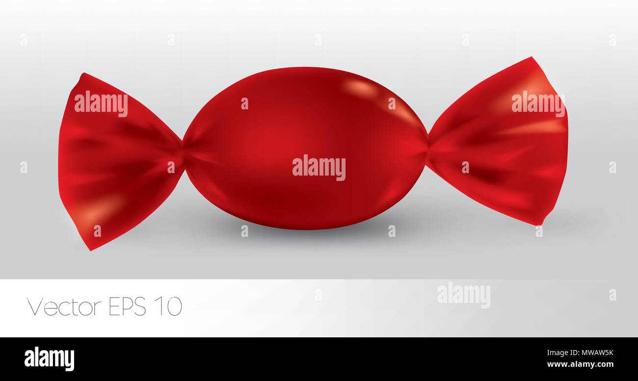 Red oval candy package for new design, isolation of the product on a ...