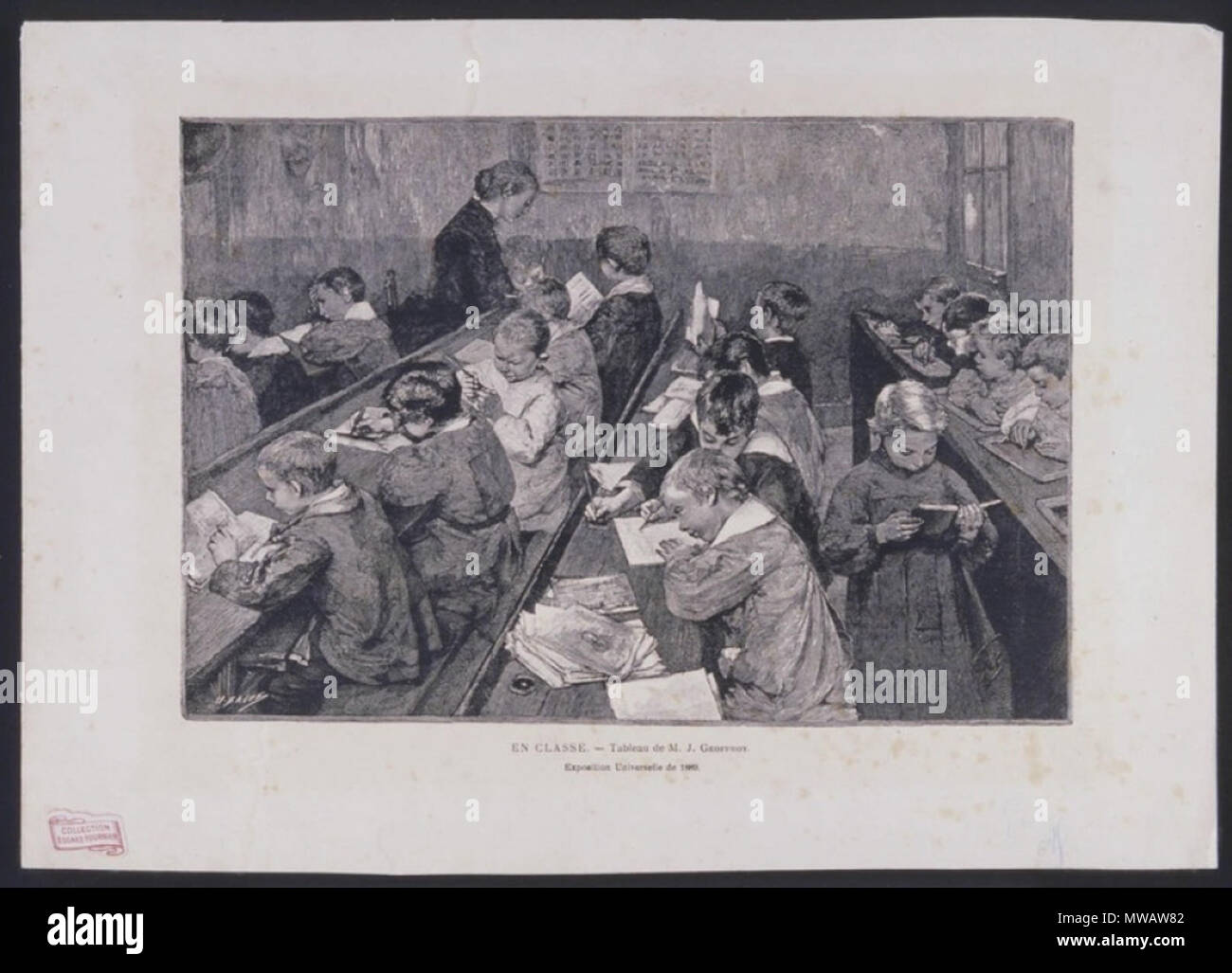 . Français : En classe, gravure sur bois de Charles Baude. Gravure de ...