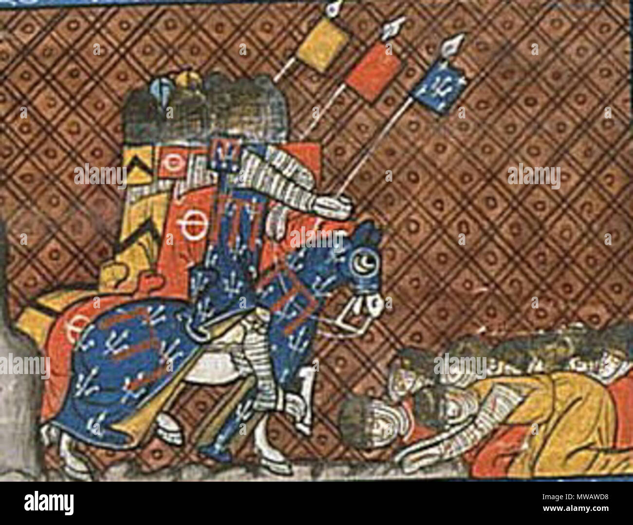 . English: Miniature of Charles defeating Henry of Spai . 14th century ...