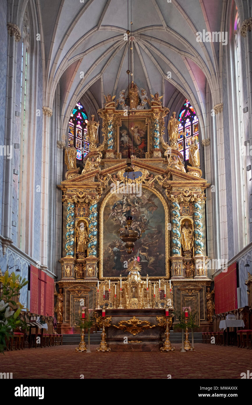 The ornate interior of the Gottweig Abbey church in Austria on the ...
