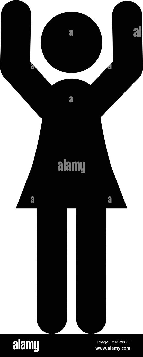 Happy woman with hands up vector icon, isolated on white background ...