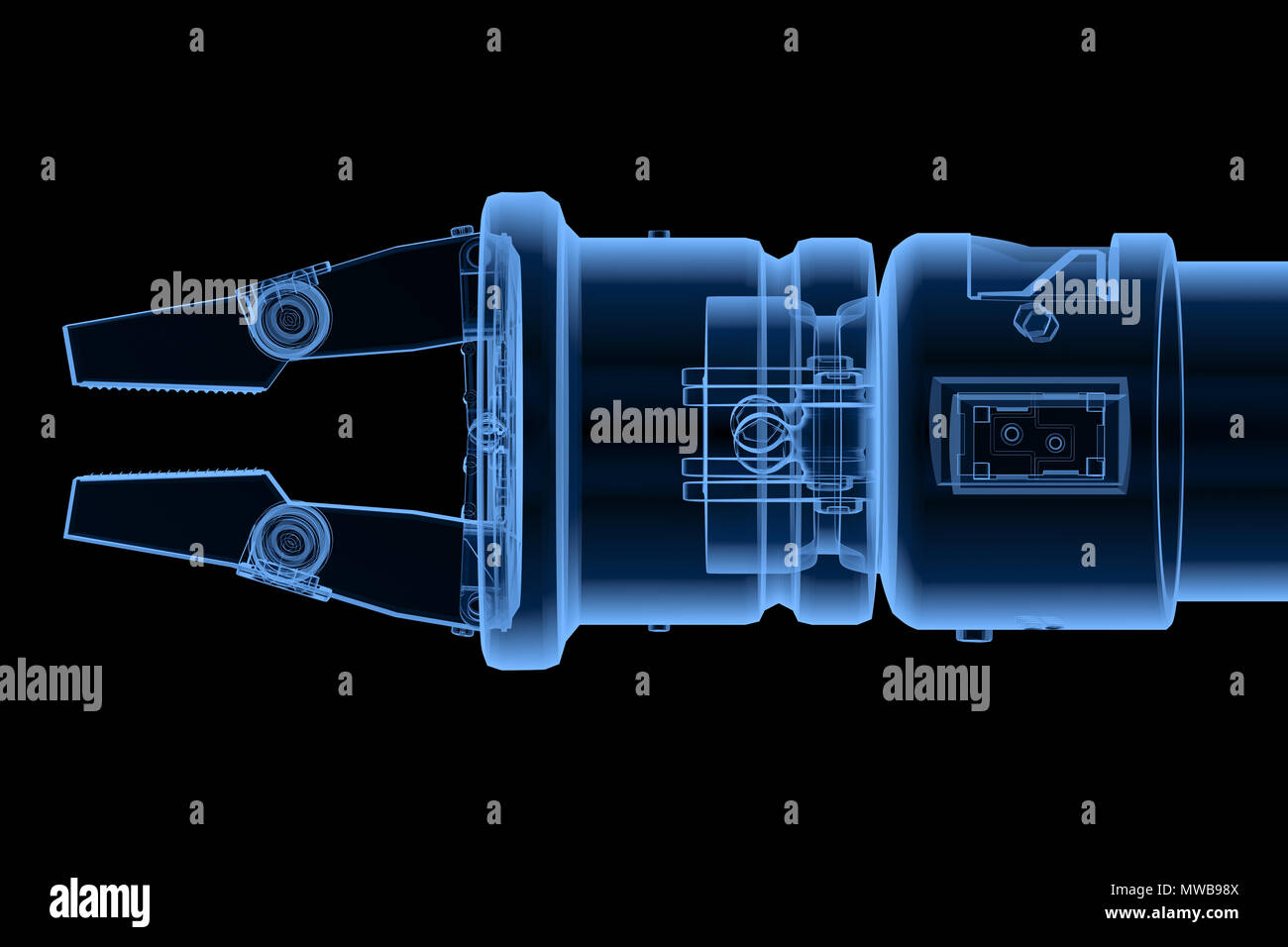 3d rendering x-ray robot hand or robotic arm isolated on black Stock ...