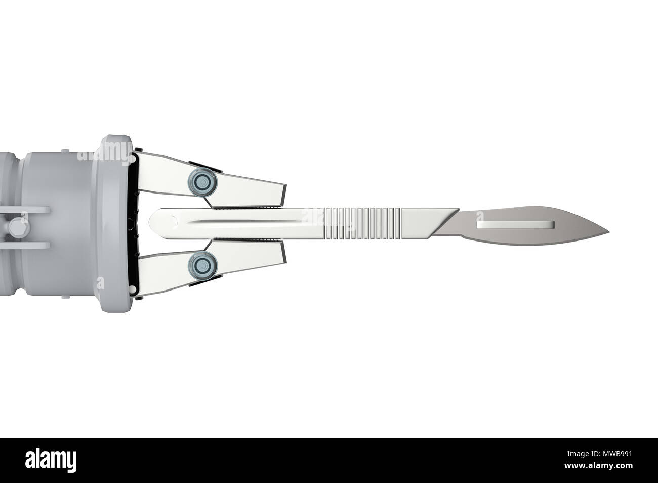 3d rendering robot hand holding scalpel or surgery knife isolated on ...