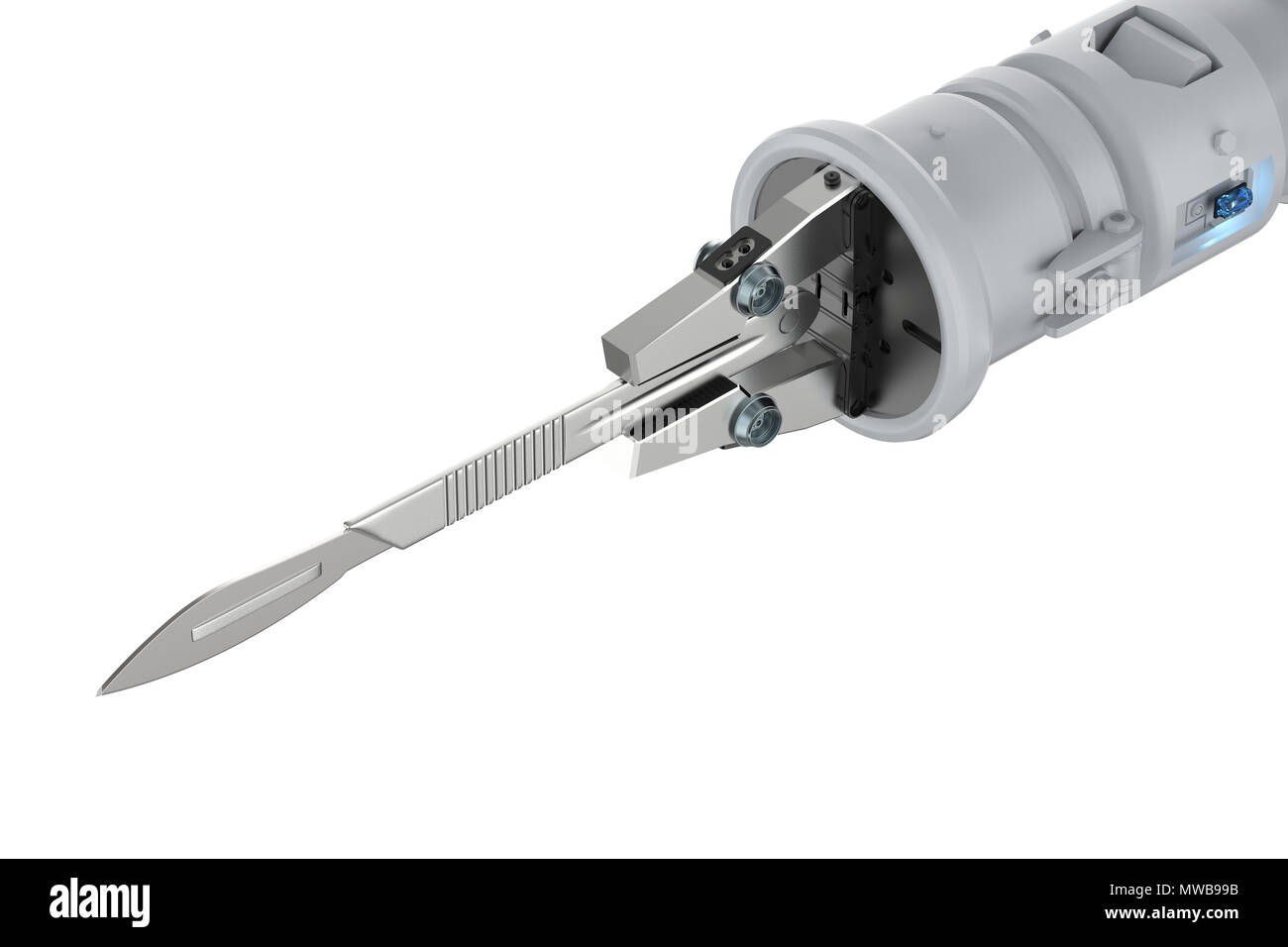 3d rendering robot hand holding scalpel or surgery knife isolated on ...