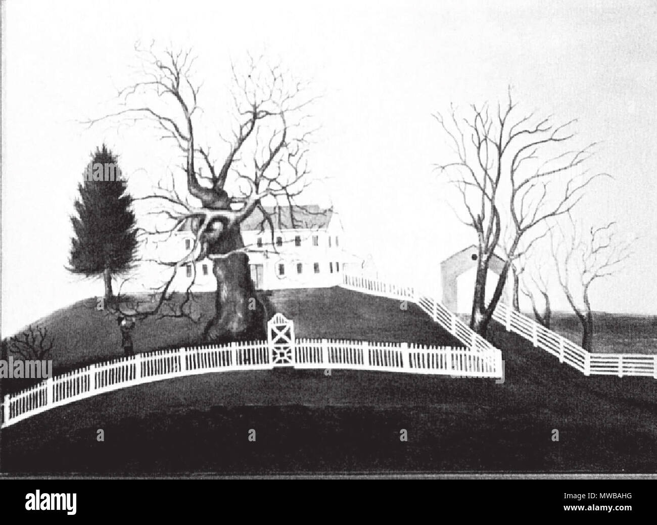 . English: 'The Wyllys Mansion and Charter Oak', painting by George ...