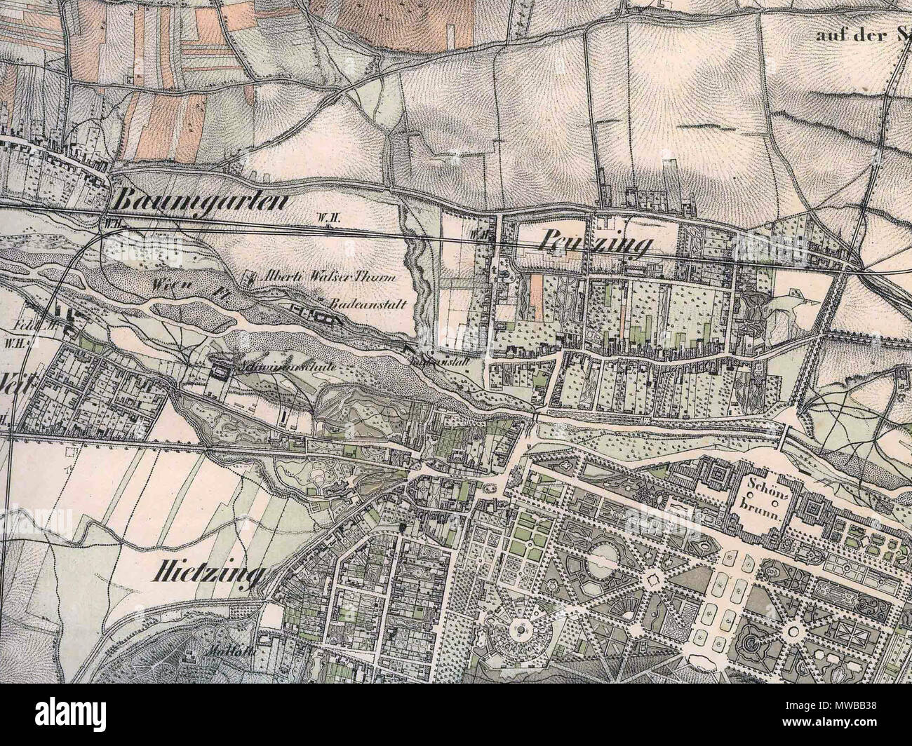 . Penzing um 1820, plus Bahnlinien von 1860 . 29 April 2007 (upload ...