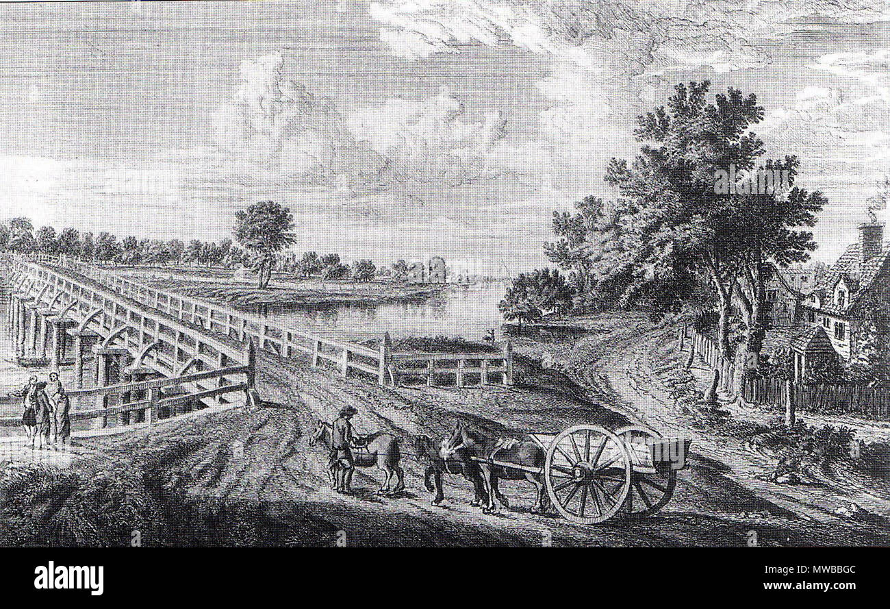 . English: Datchet Bridge circa 1750 . circa 1750. William Oram 153 ...