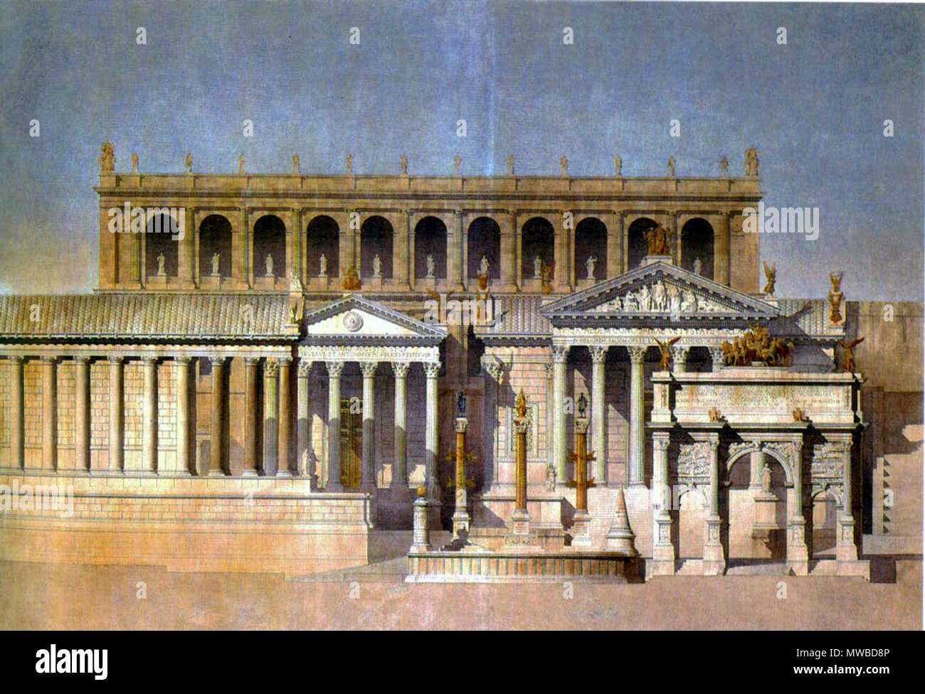 . English: View on the Forum Romanum in ancient Rome - from left ...