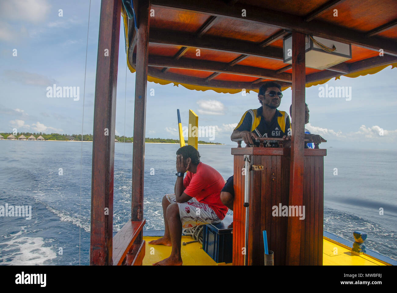 View of native fishing boat in the Maldives, Indian Ocean. Room for ...