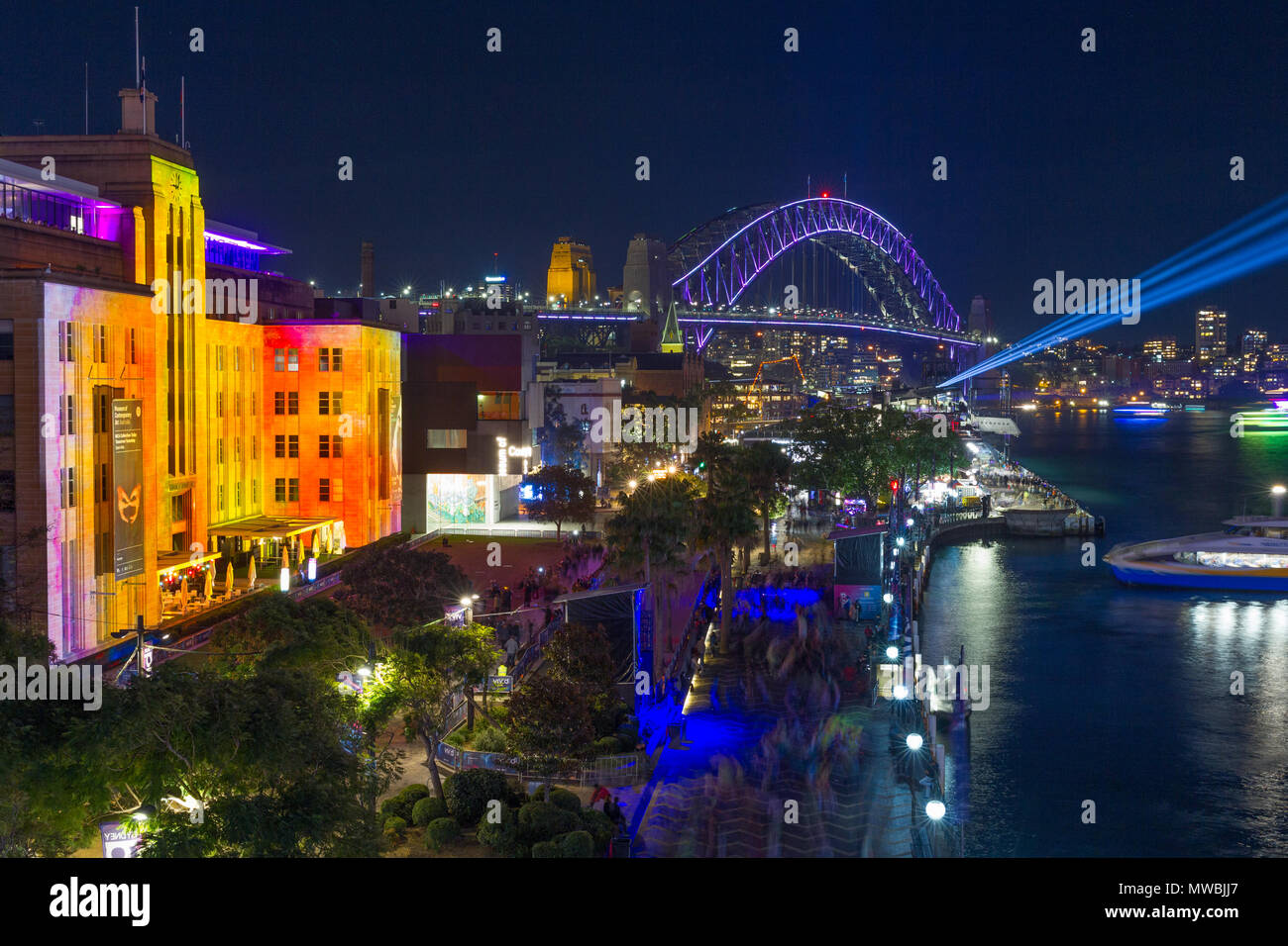 Special lighting adorns the arch of Sydney Harbour Bridge and the MCA ...