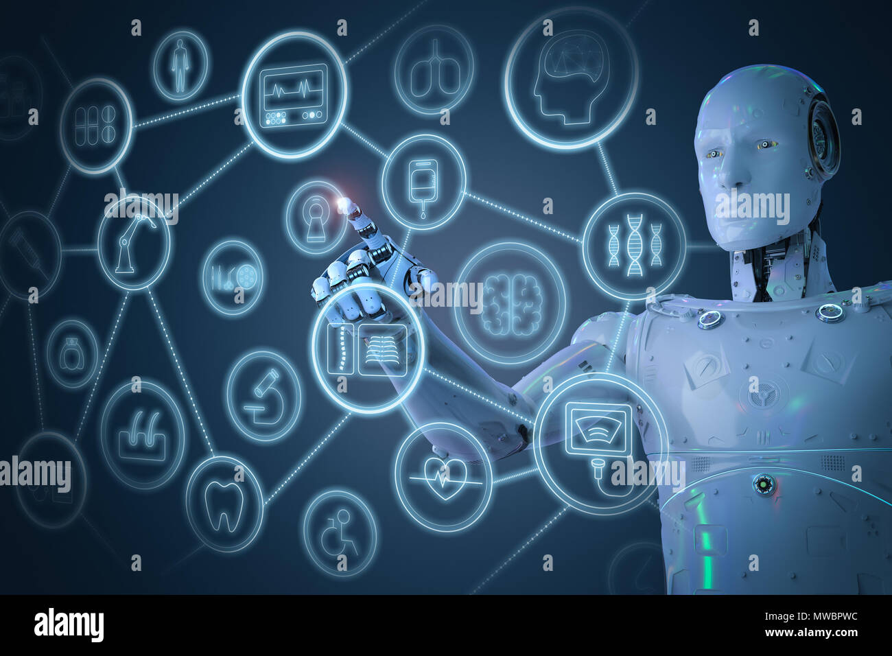 Medical technology concept with 3d rendering ai robot working with ...