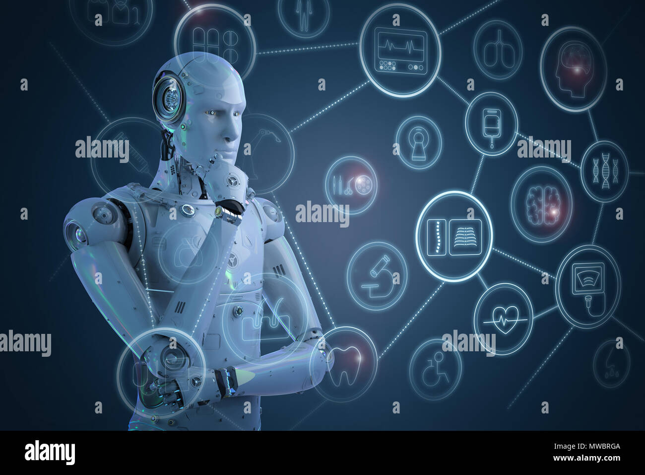 Medical technology concept with 3d rendering ai robot working with ...