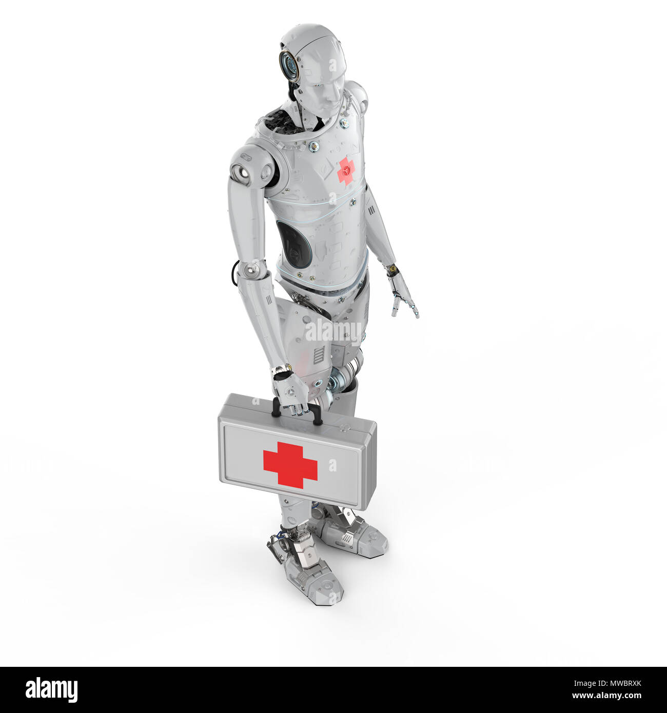 3d rendering medical robot with red cross sign on white background ...