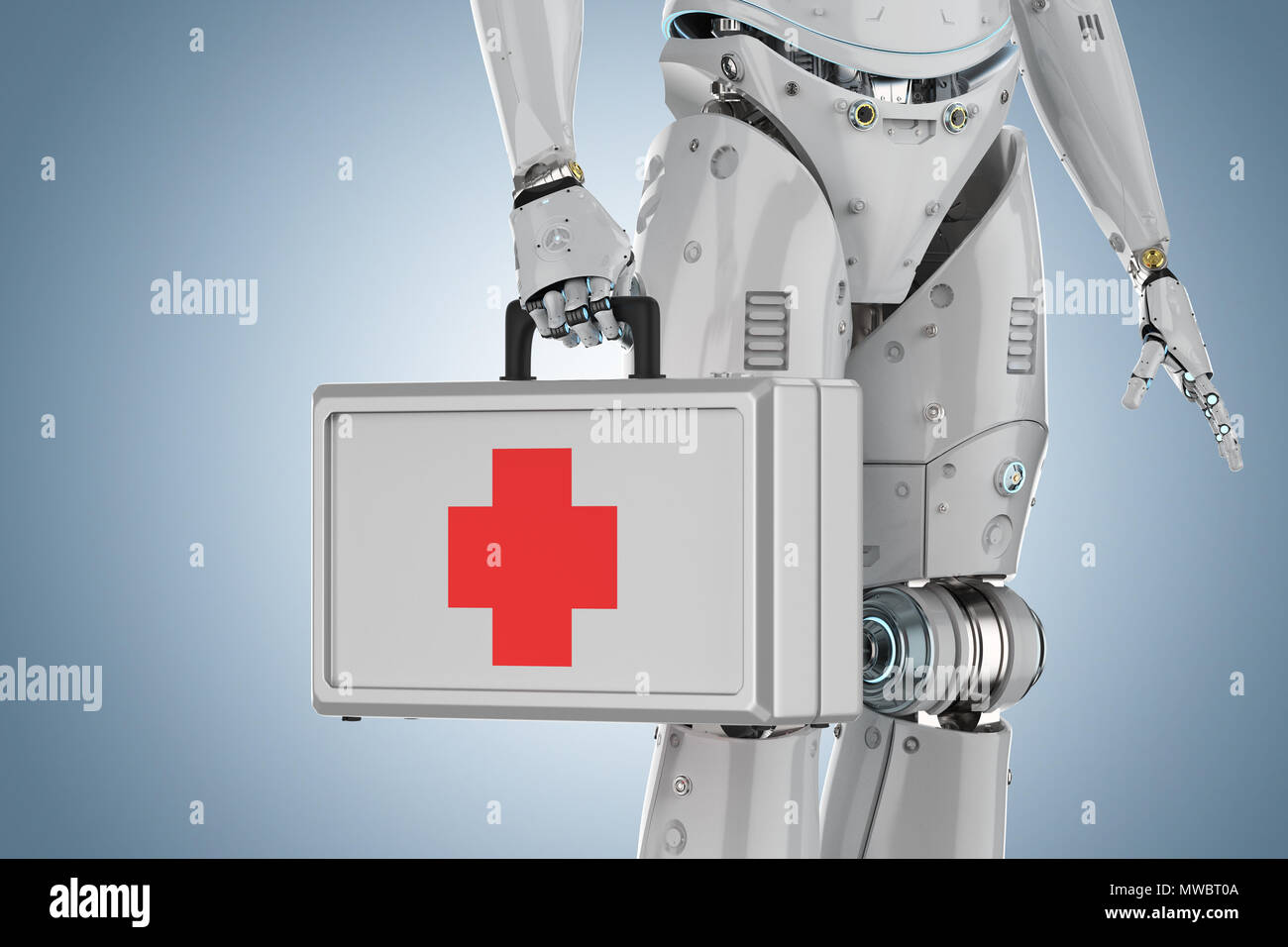 3d rendering medical case in robot hand on blue background Stock Photo ...
