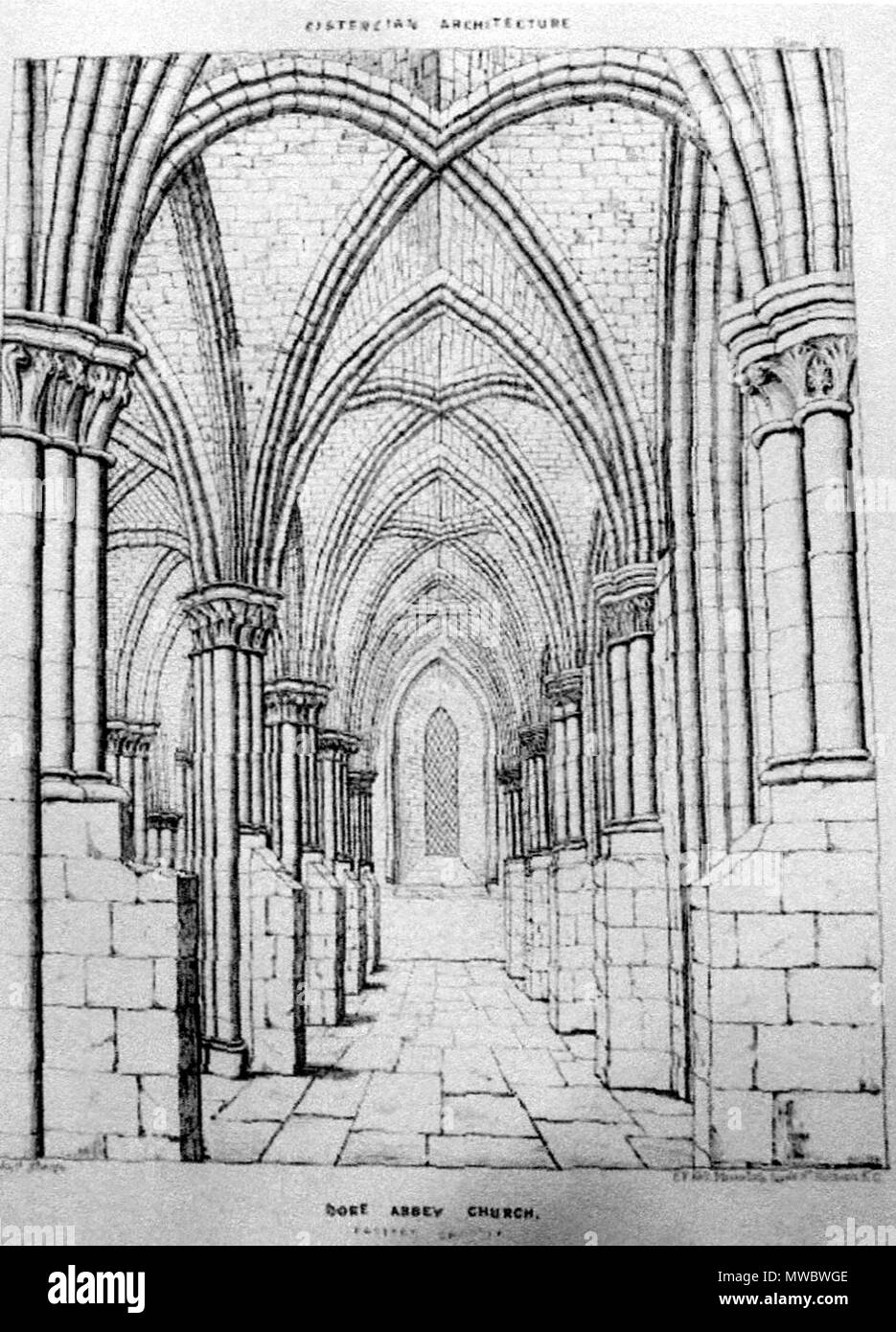 . English: A drawing of the interior of Dore Abbey by Edmund Sharpe ...