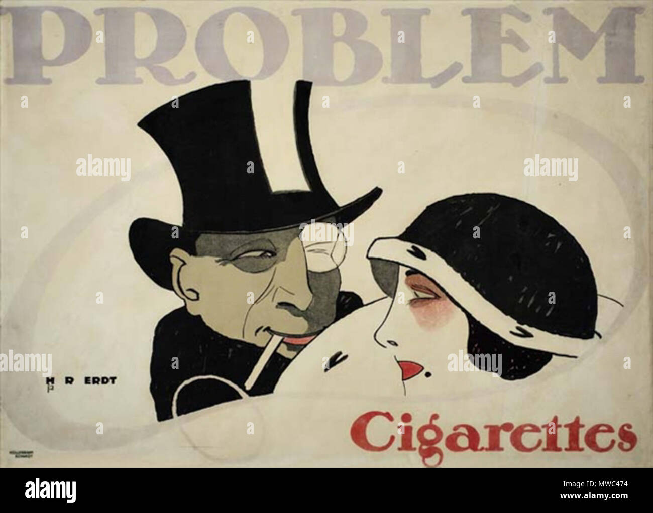 . Hans Rudi Erdt: Problem Cigarettes, 1912 . Advertising poster. Color ...