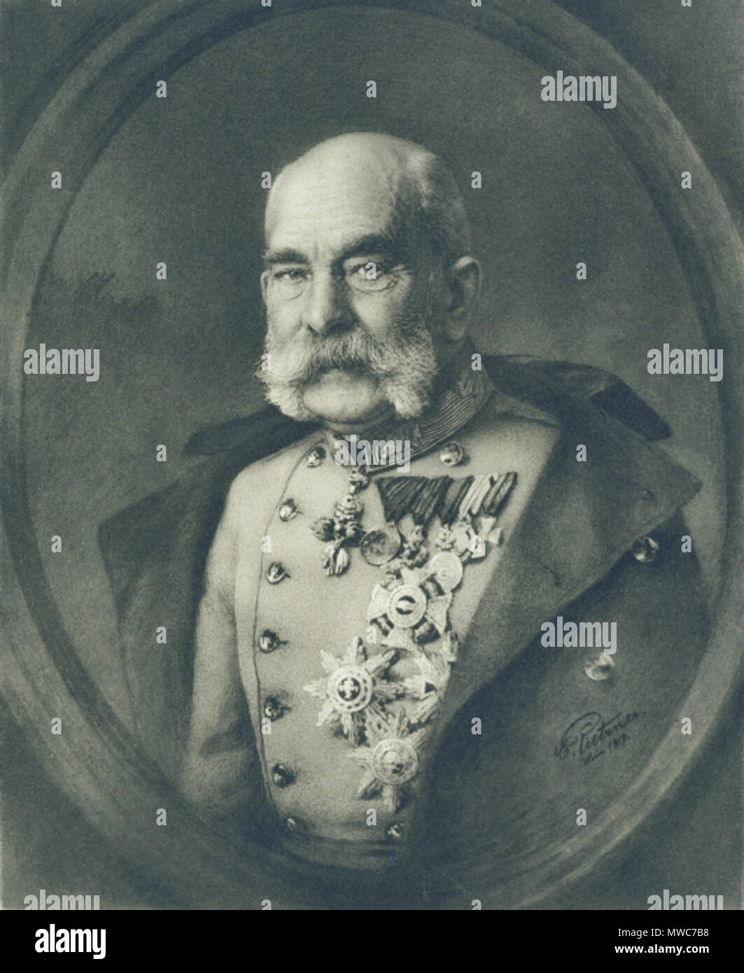 . English: Emperor Franz Joseph I of Austria, contemporary etching ...