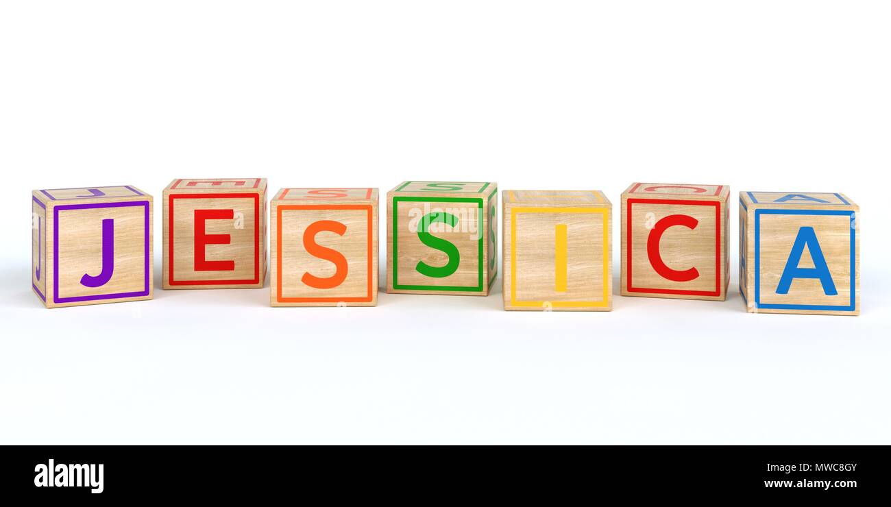 The name jessica written with Isolated wooden toy cubes Stock Photo - Alamy