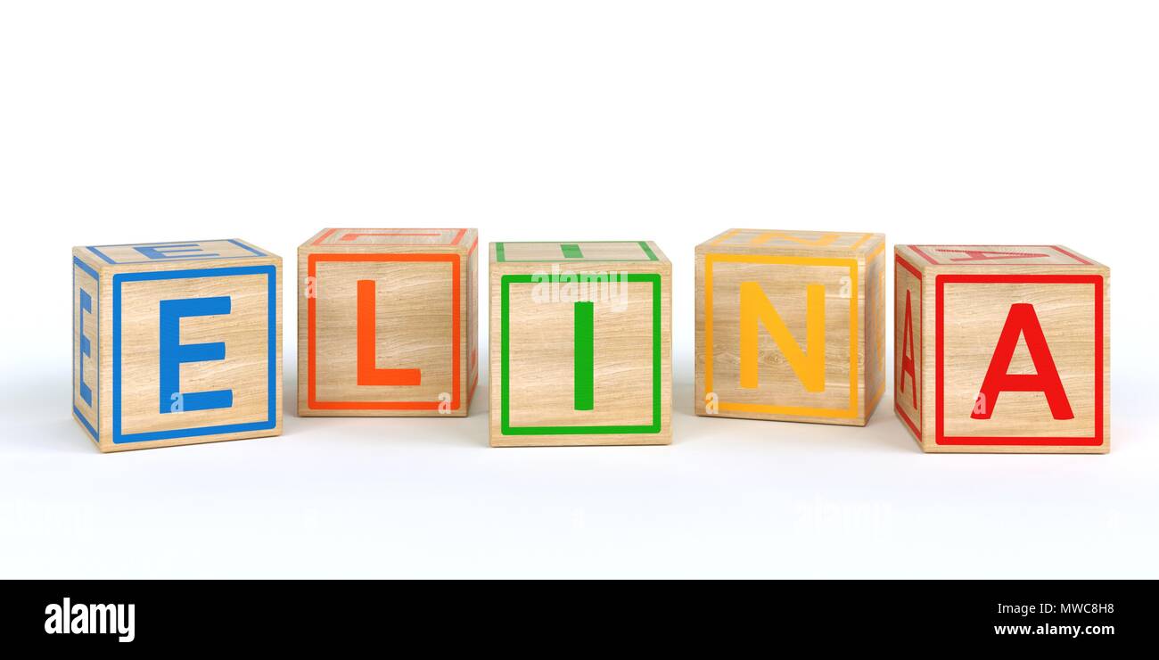 The name elina written with Isolated wooden toy cubes Stock Photo - Alamy