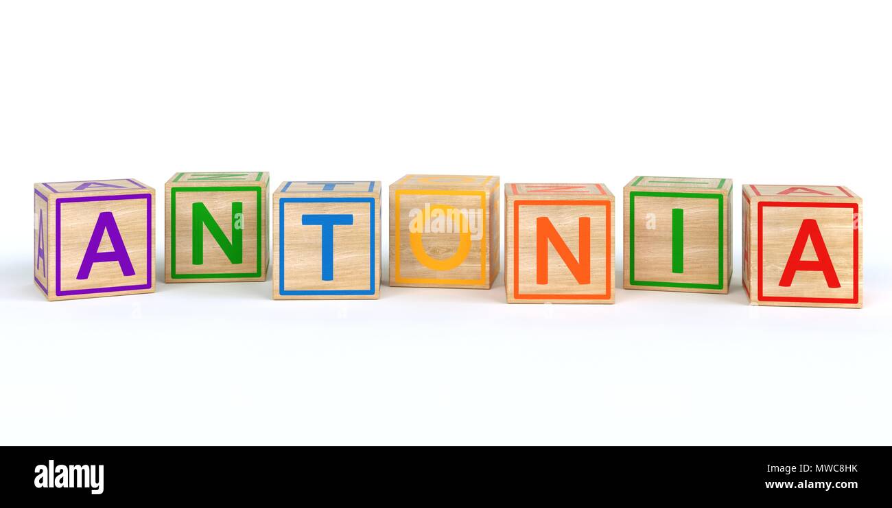 The name antonia written with Isolated wooden toy cubes Stock Photo - Alamy