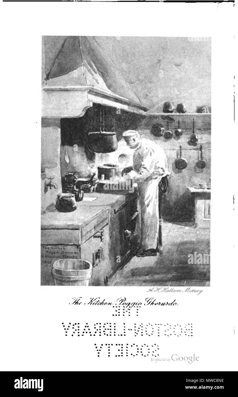 . English: Illustration of the kitchen at poggio gherardo . 1895. A. H ...