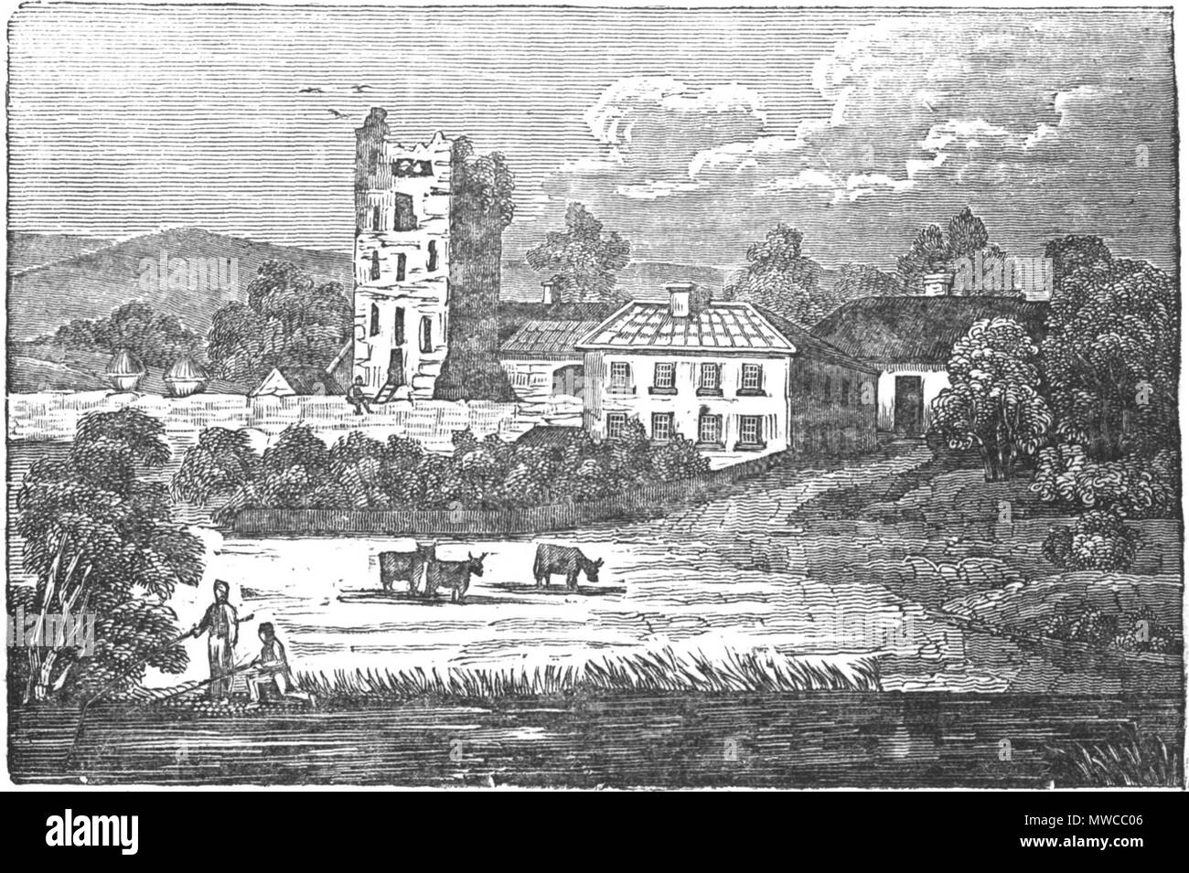 . English: Drawing of Lisfinny Castle, near Tallow, County Waterford ...