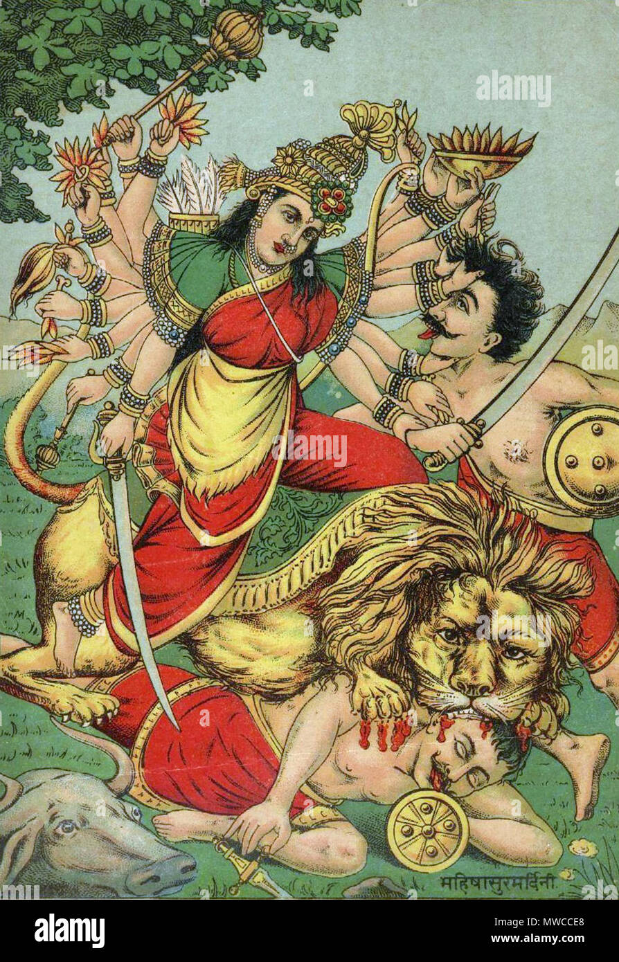 . English: Durga Mahishasura-mardini, the slayer of the buffalo demon ...
