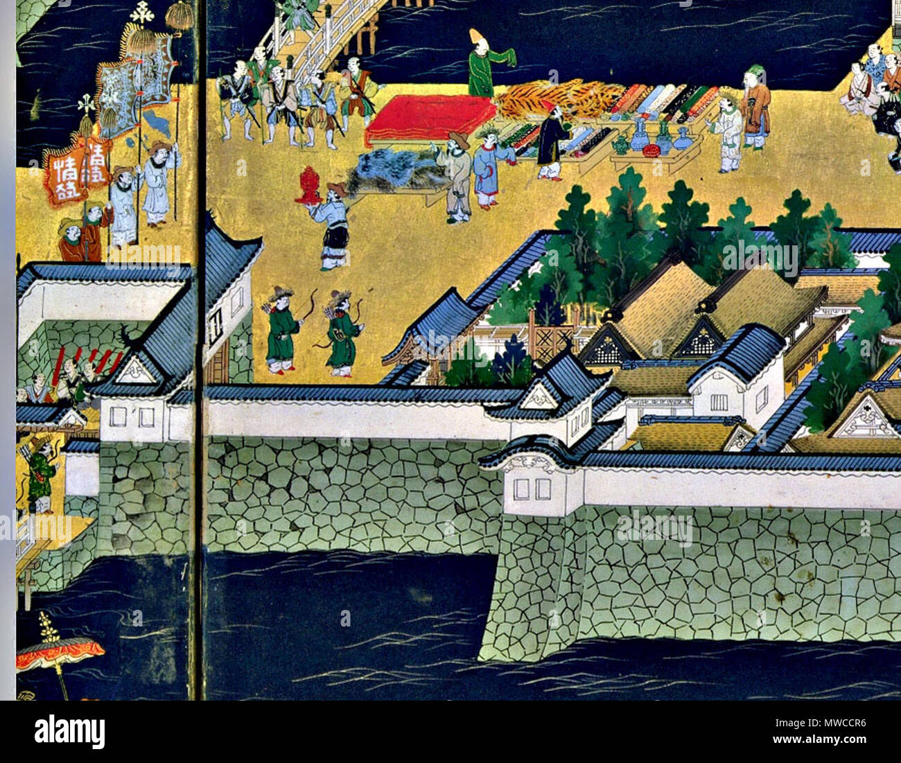 . 'View of Edo' (Edo zu) pair of six-panel folding screens (17th ...