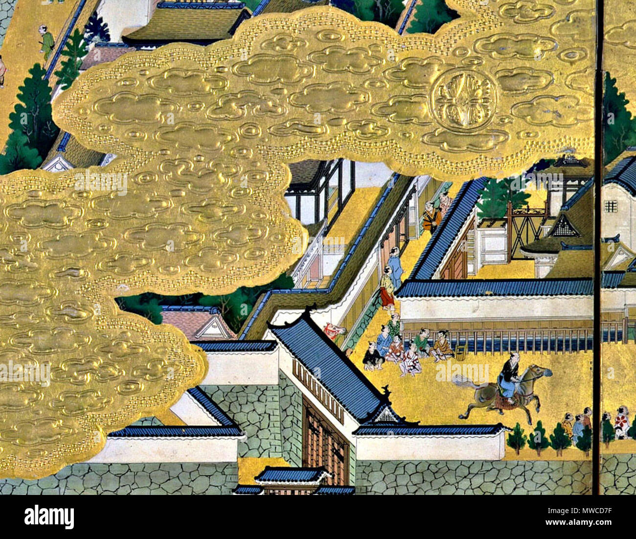 . LOWER MIDDLE OF THIRD PANEL, Left Screen Kyobashi Bridge, Hibiya Gate ...