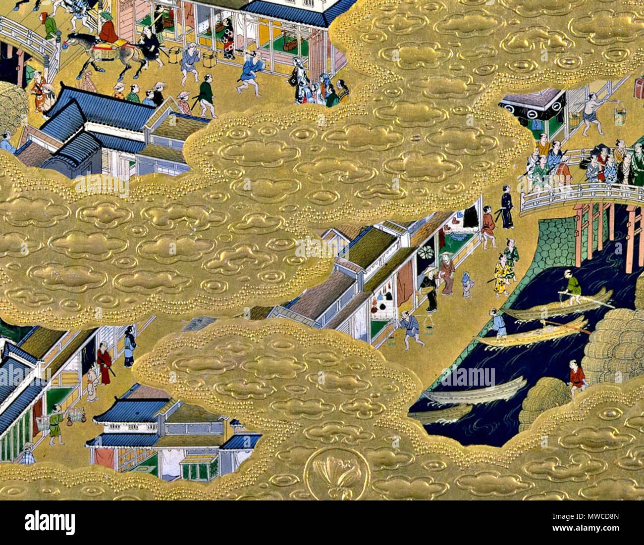. LOWER MIDDLE OF THIRD PANEL, Left Screen Kyobashi Bridge, Hibiya Gate ...