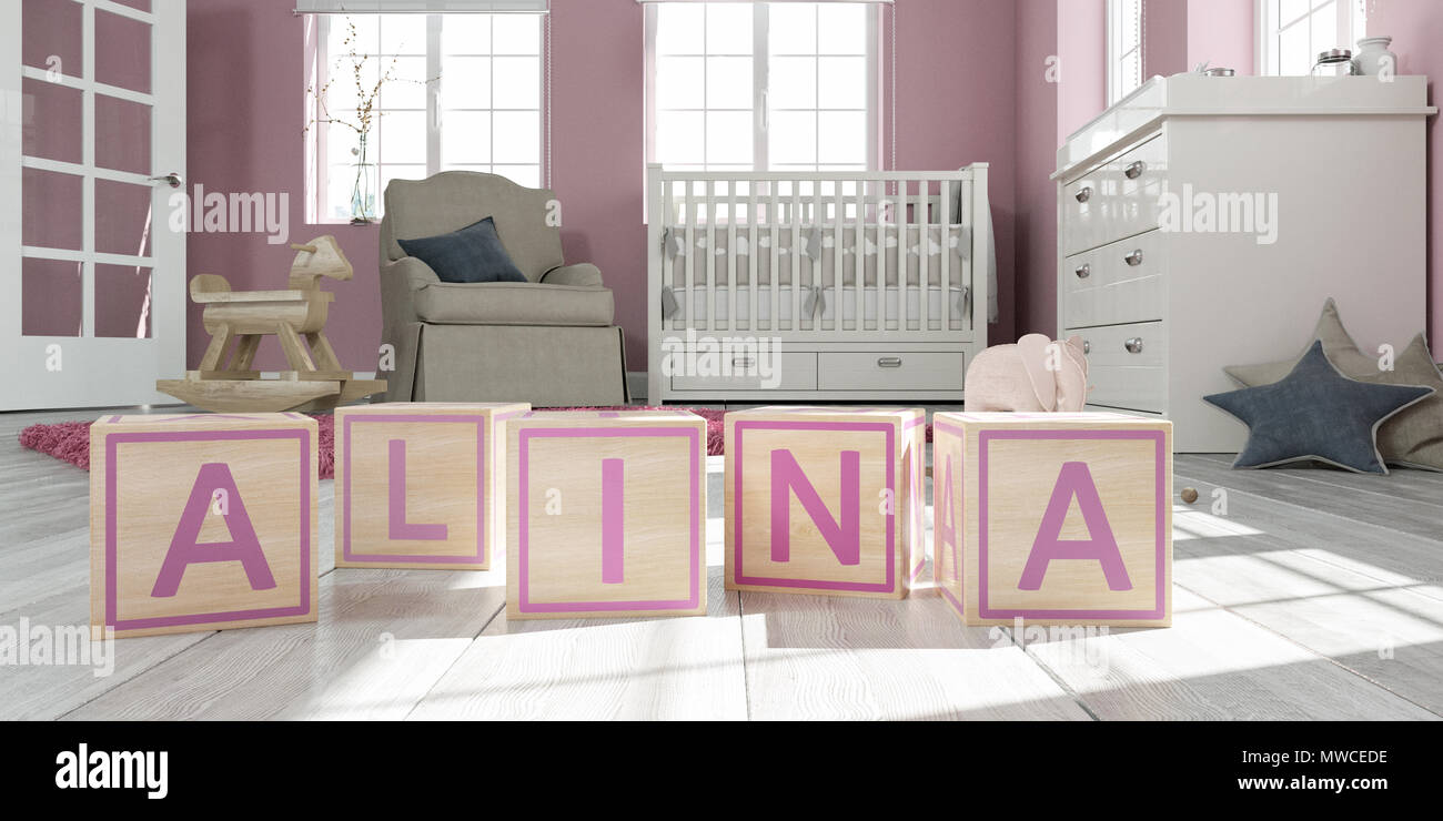 The name alina written with wooden toy cubes in children's room Stock ...