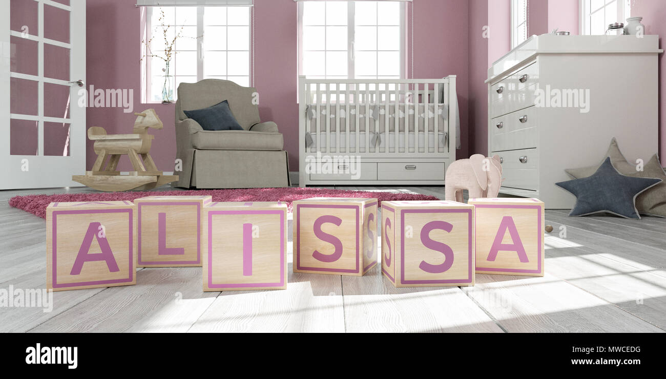 The name alissa written with wooden toy cubes in children's room Stock ...