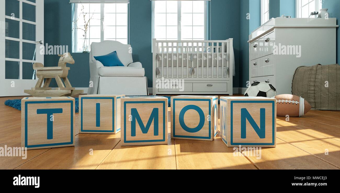 The name timon written with wooden toy cubes in children's room Stock ...